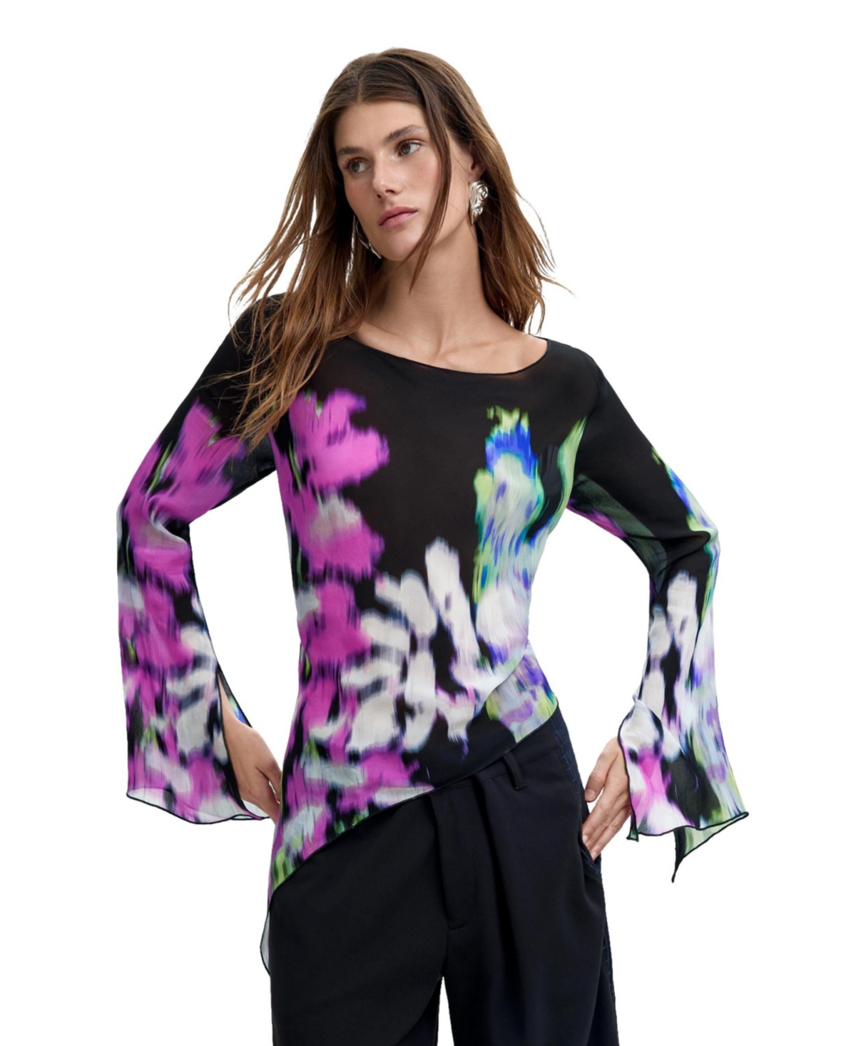 Click here for Desigual Womens Asymmetric Printed Blouse M. C. La... prices