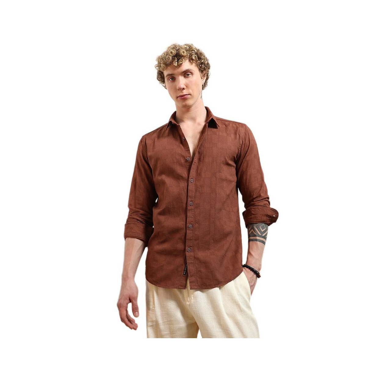 Click here for Campus Sutra Mens Textured Cotton Shirt With Point... prices