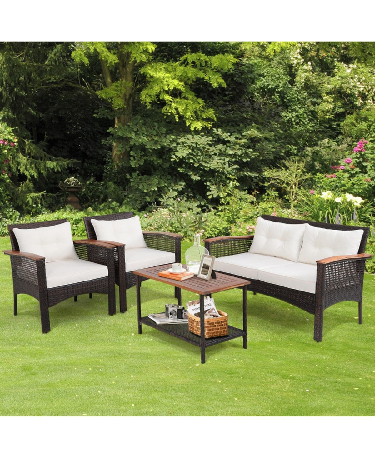 Click here for Gouun 4 Piece Outdoor Rattan Conversation Set with... prices
