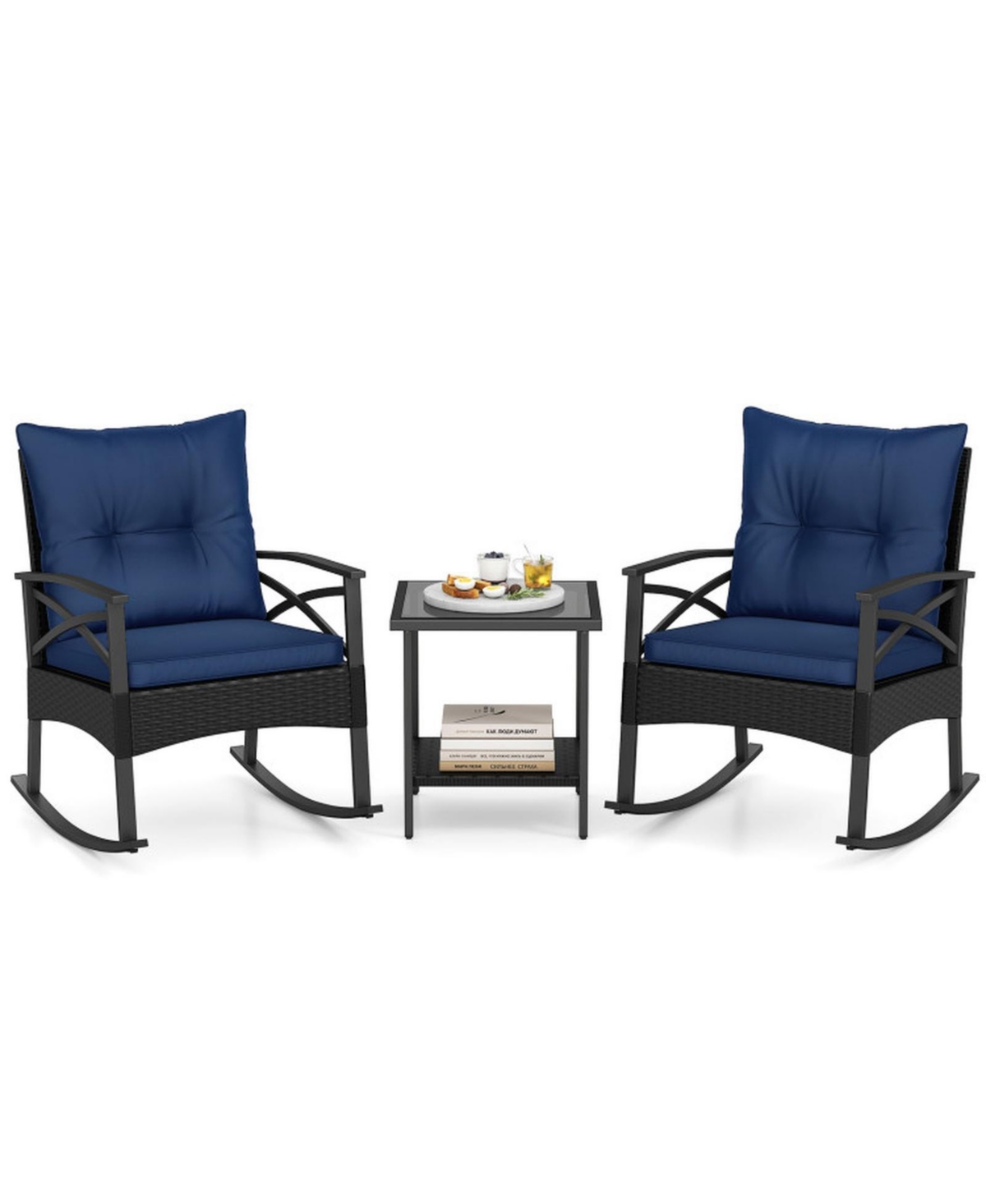 Click here for Gouun 3-Piece Outdoor Rattan Rocking Chair Set wit... prices