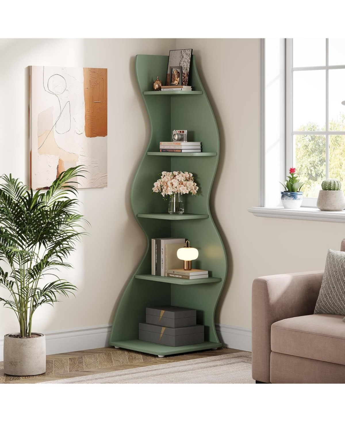 Click here for Tribesigns 5-Tier Wavy Corner Bookshelf with Curve... prices