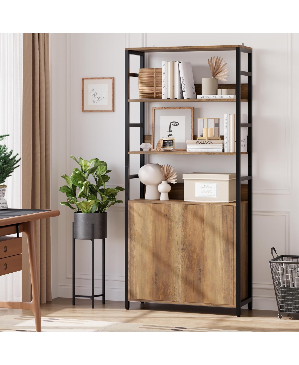 Click here for homfan 71 Tall Bookshelf with Doors  Industrial St... prices