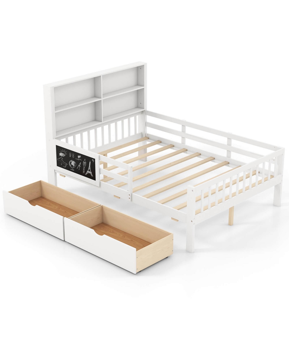 Click here for Costway Bed Frame with 2 Drawers Bookcase board Fu... prices
