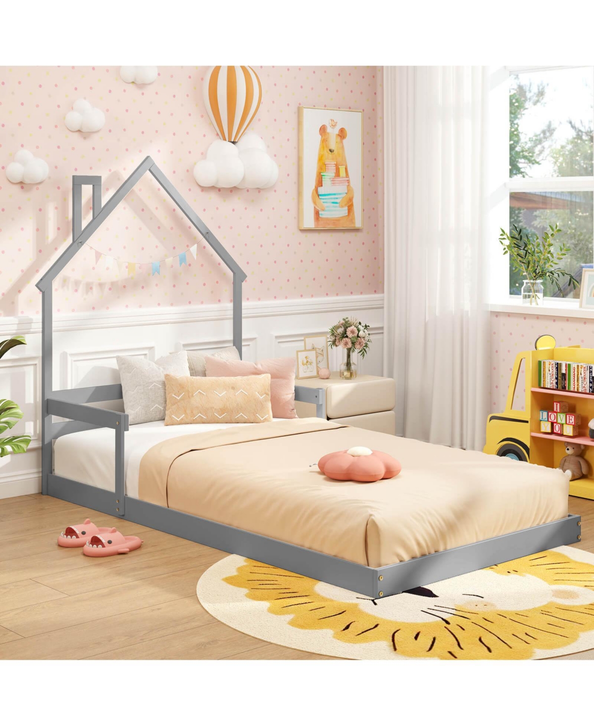 Click here for Costway Twin Size Floor Bed for Kids with Chimney... prices