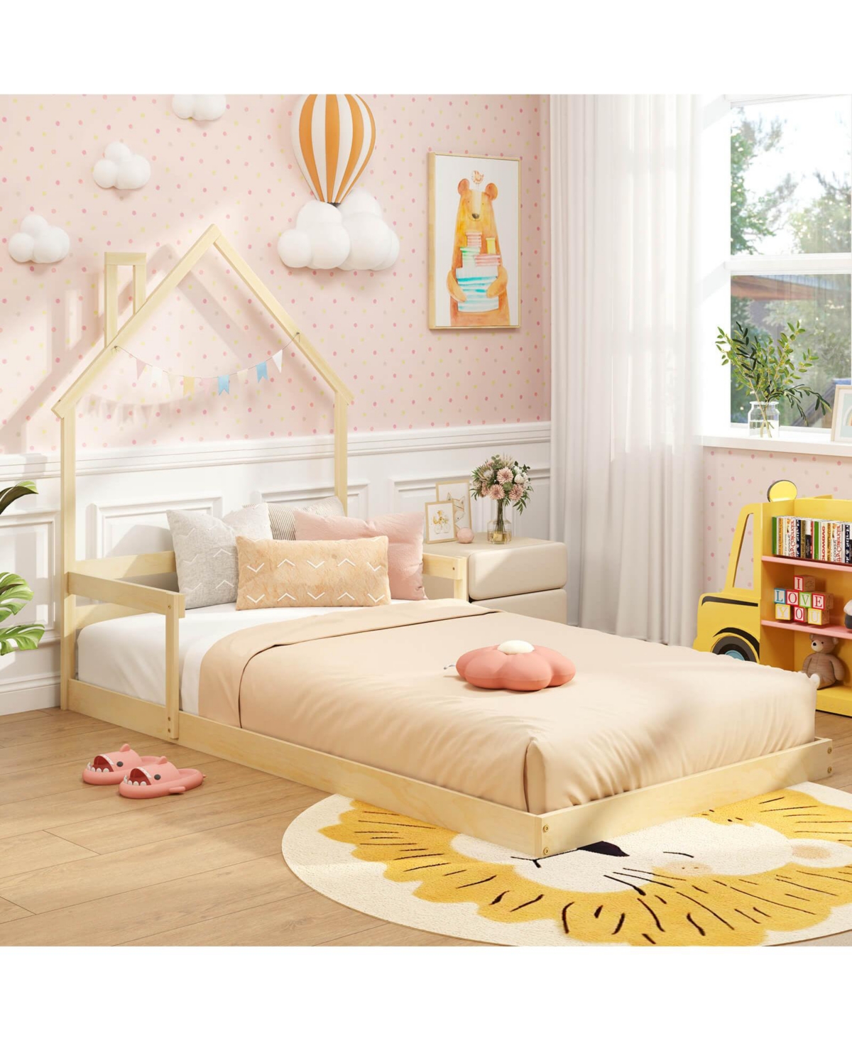 Click here for Costway Twin Size Floor Bed for Kids with Chimney... prices