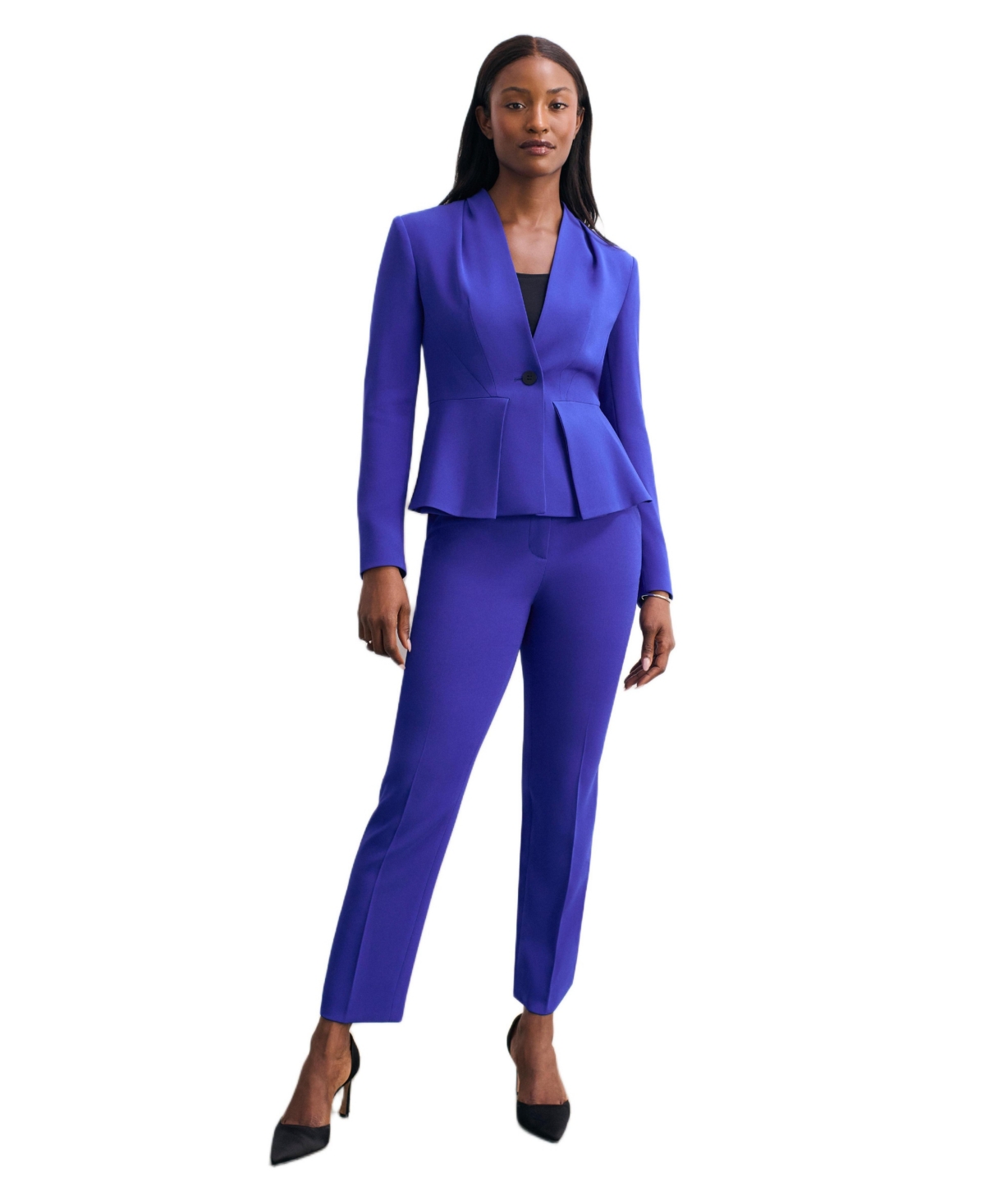 Click here for The Fold Womens Clifton Fitted Peplum Crepe Blazer... prices