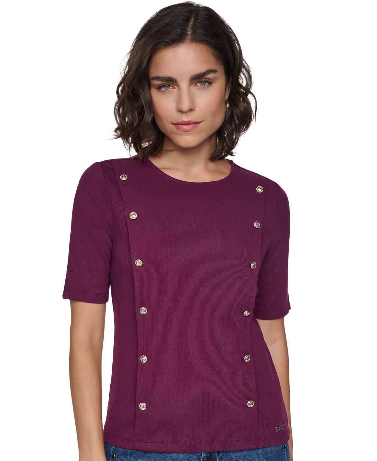 Click here for Karl Lagerfeld Paris Petite Rib-Knit Crewneck Shor... prices