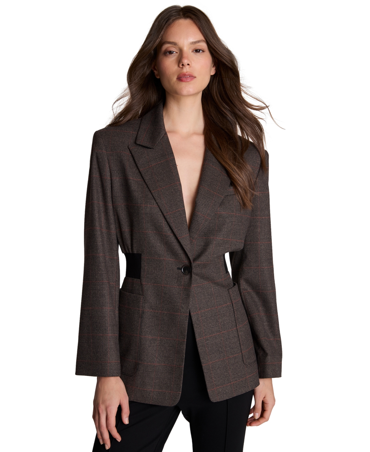 Click here for Kenneth Cole Womens Plaid Wide-Leg Peak Lapel Blaz... prices