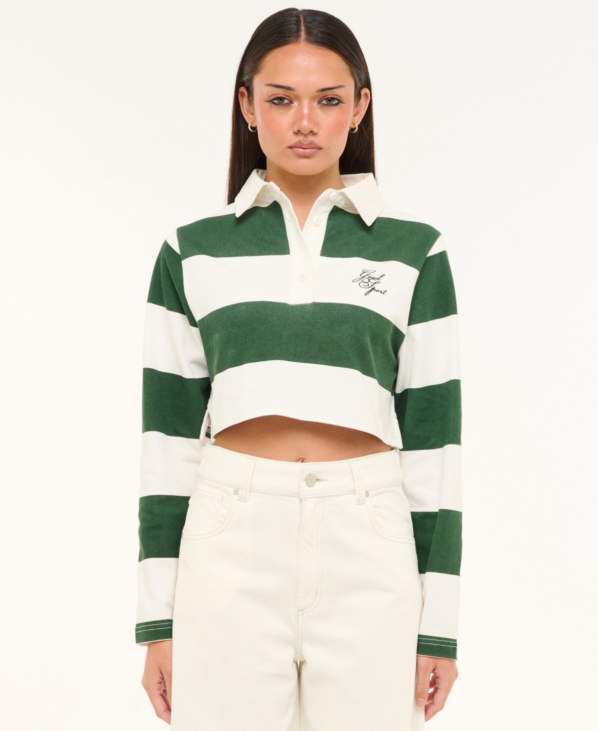 Click here for Abrand Juniors Good Sport Polo Stripe Long-Sleeve... prices