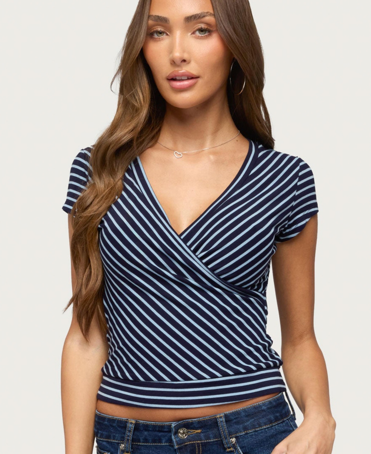 Click here for Edikted Womens Naame Striped Wrap Cotton-Blend V-N... prices