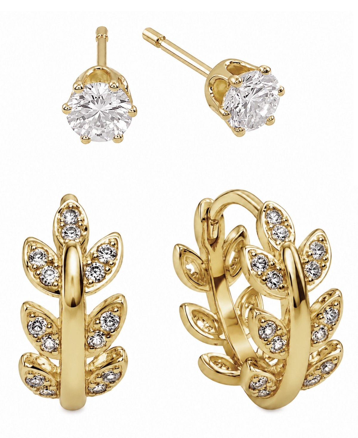 Click here for And Now This Cubic Zirconia Duo Stud and Leaf Hoop... prices
