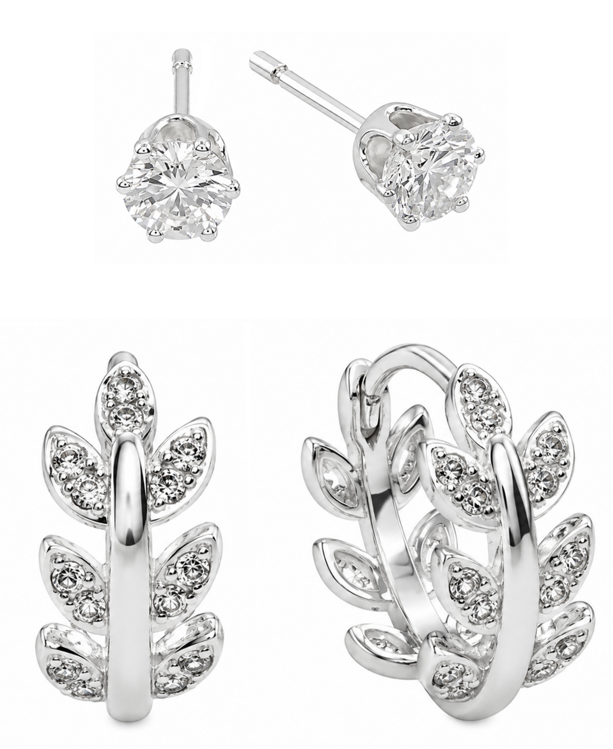 Click here for And Now This Cubic Zirconia Duo Stud and Leaf Hoop... prices
