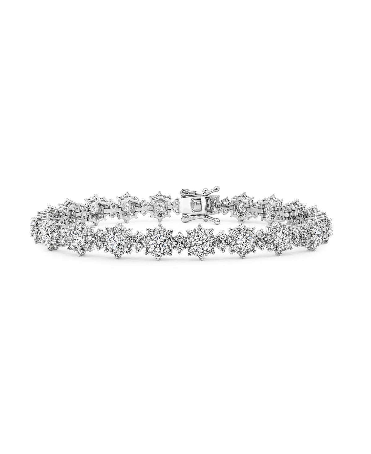 Click here for Macys Fine Silver-Plated Pave Flower Tennis Bracel... prices