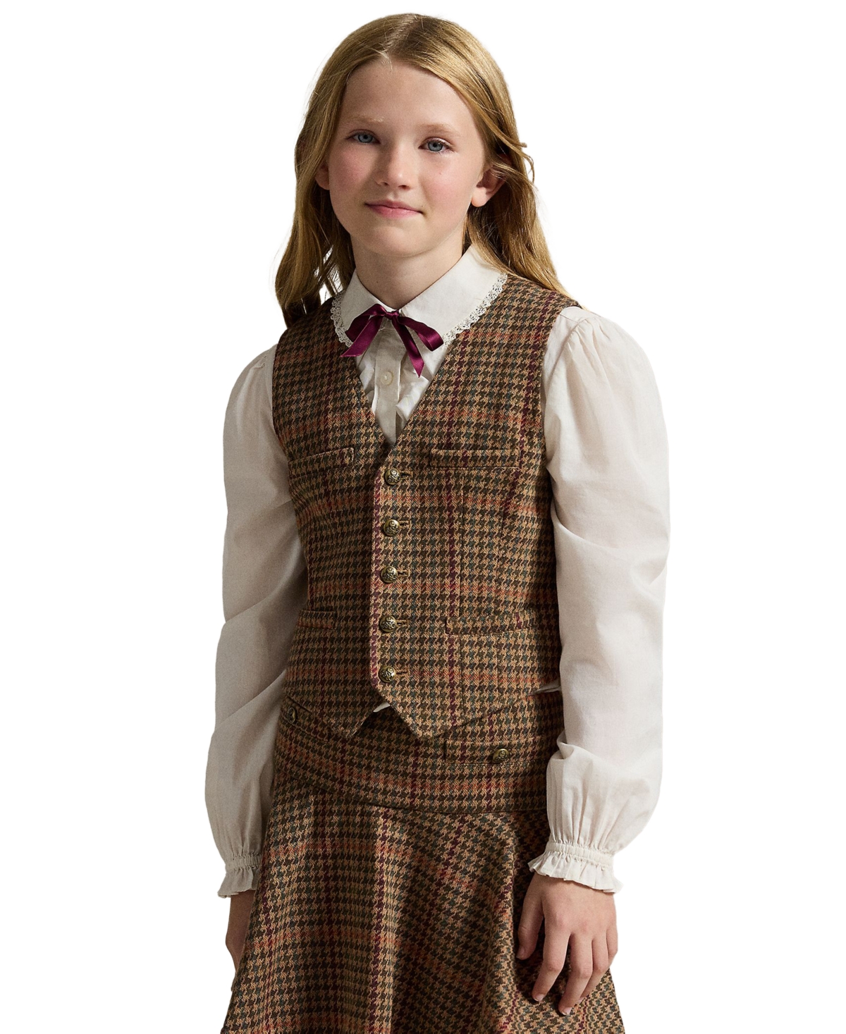 Click here for Polo Ralph Lauren Girls 7-16 Plaid Double-Knit Ves... prices