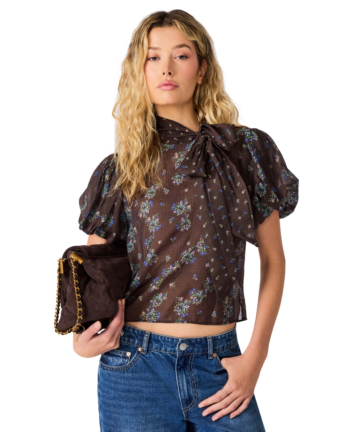Click here for Steve Madden Womens Lolanie Floral Puff-Sleeve Blo... prices