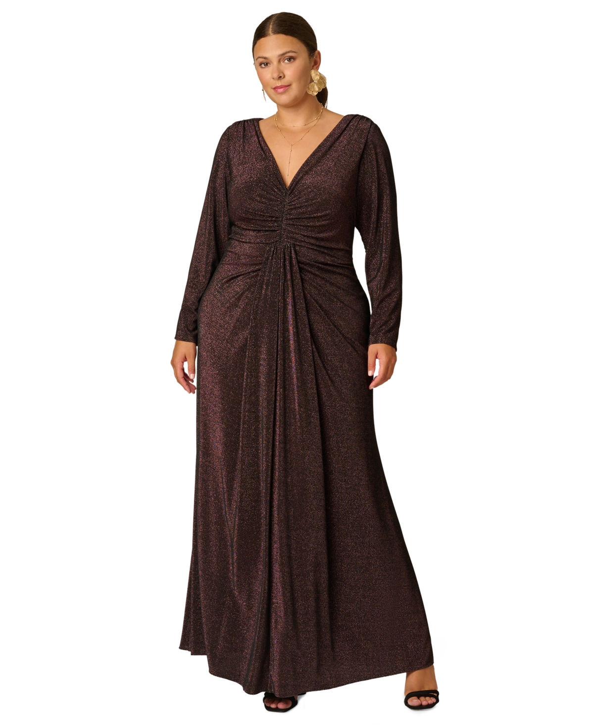 Click here for Adrianna Plus Size Metallic Draped Long-Sleeve Dre... prices