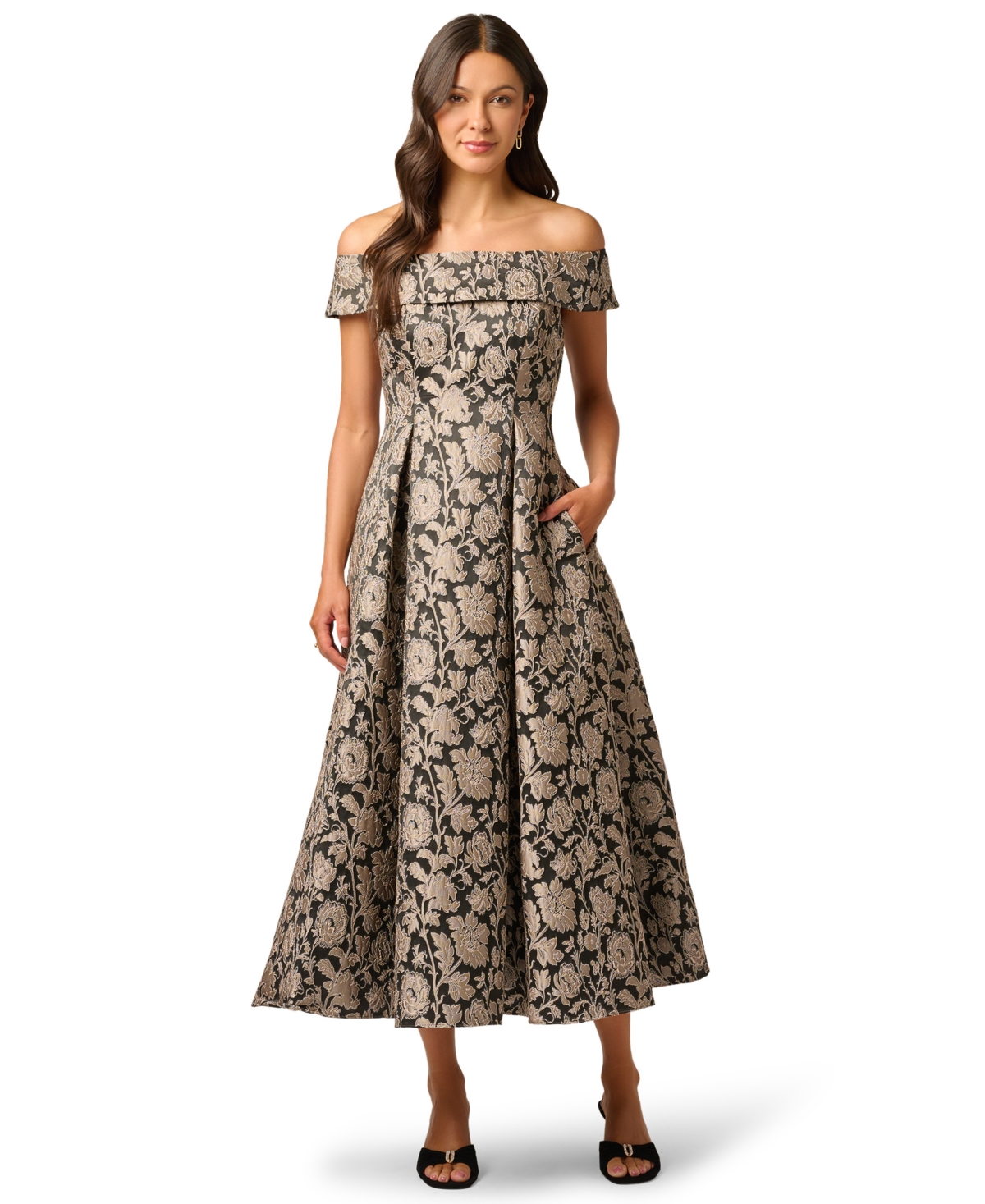 Click here for Adrianna Papell Womens Off-the-Shoulder Floral-Pri... prices