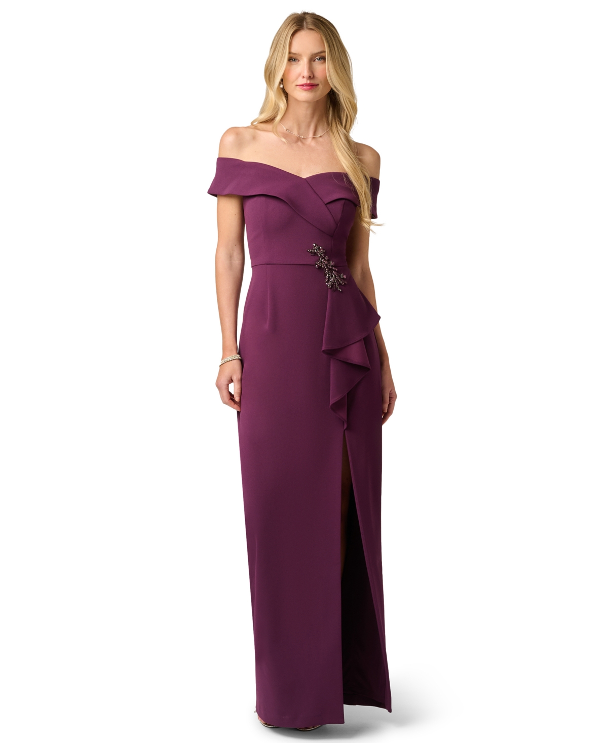 Click here for Adrianna Papell Womens Off-the-Shoulder Column Ruf... prices