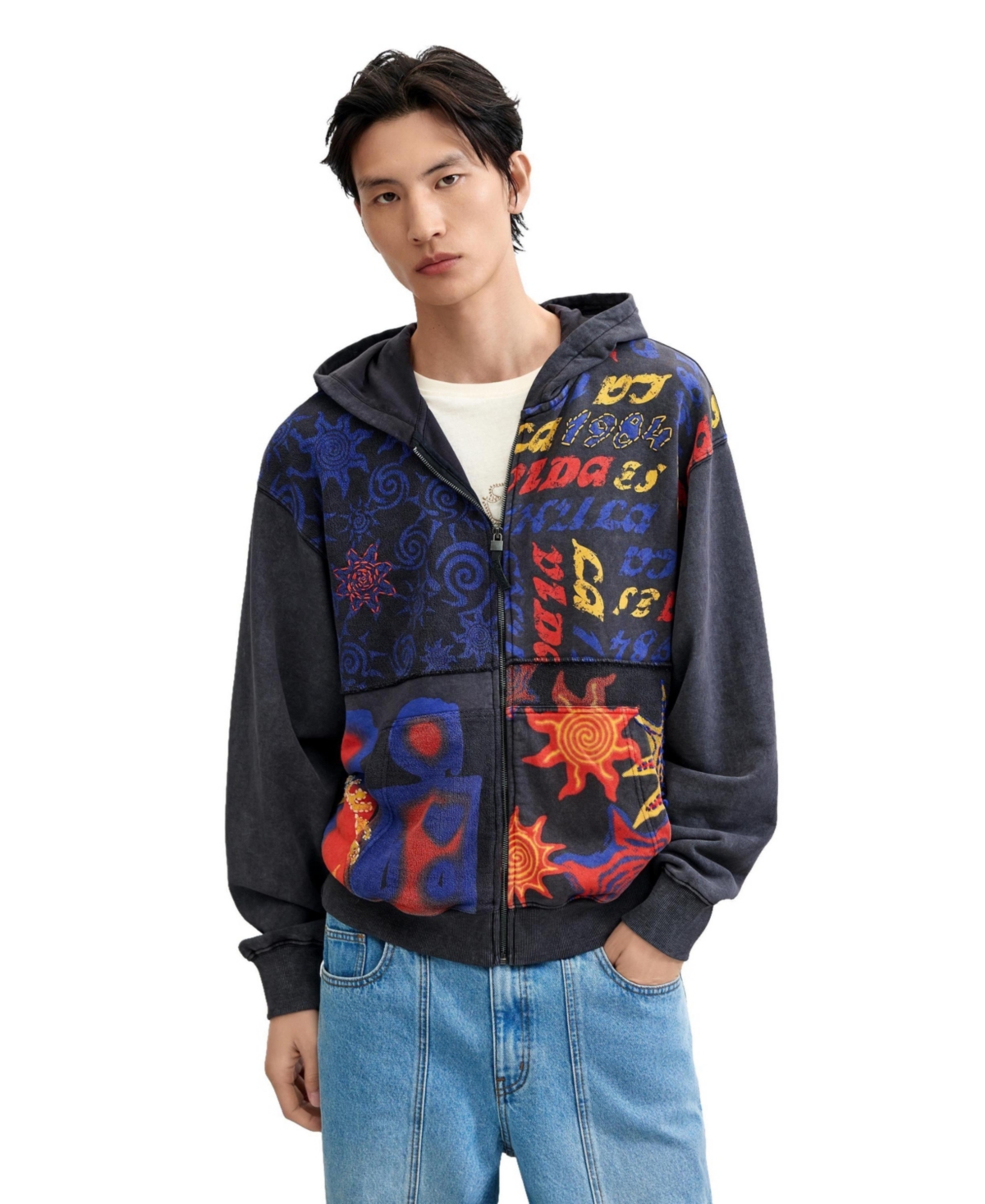 Click here for Desigual Mens Printed Hoodie 100 Cotton - Light gr... prices