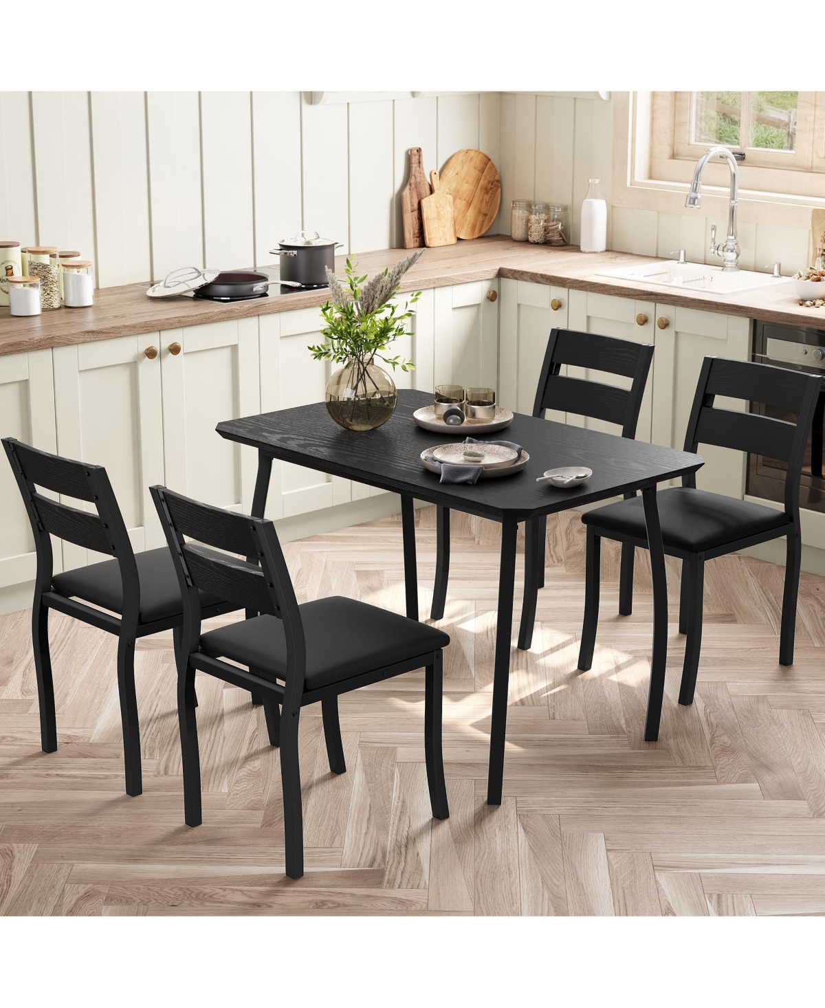 Click here for Dining Table Set for 4  5-Piece Black Space-Saving... prices