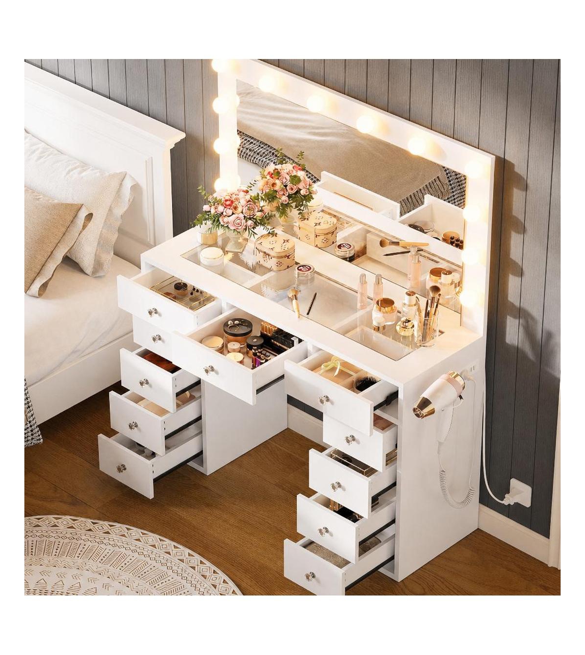 Click here for Makeup Vanity Desk - 3-Color Light Mirror  11 Draw... prices