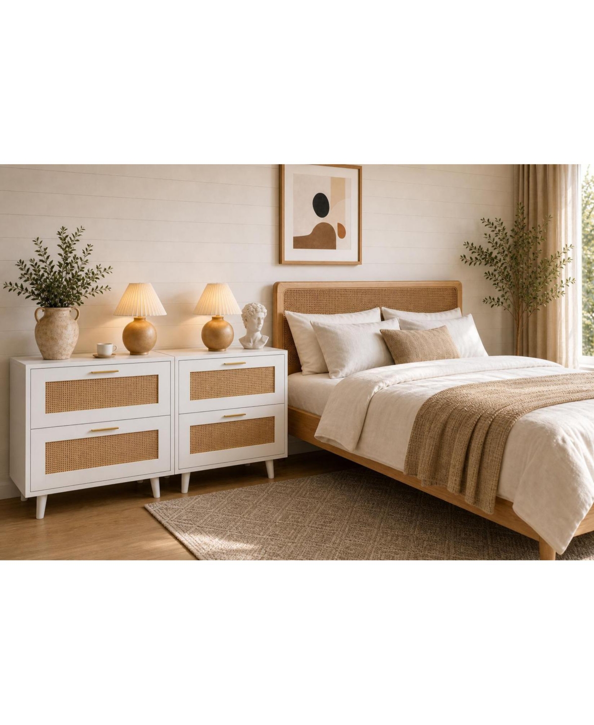 Click here for Rattan Nightstands Set of 2 - White Bedside Tables... prices