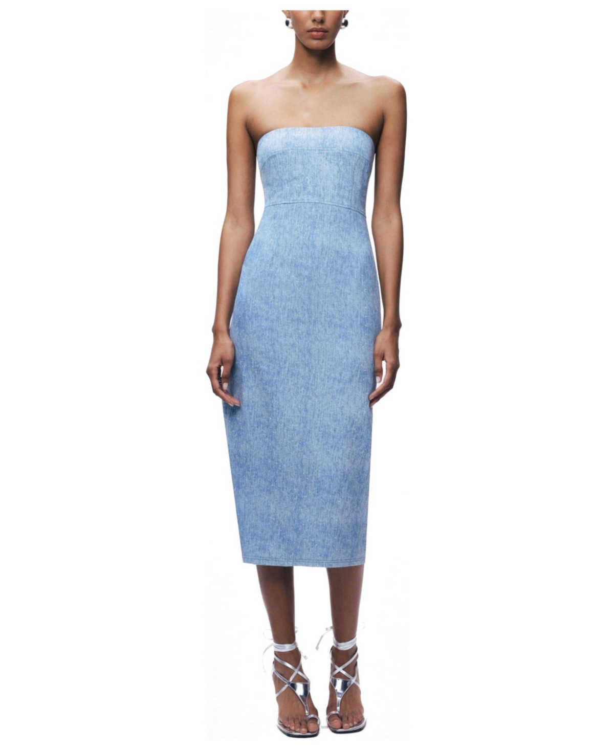 Click here for Nocturne Womens Denim Strapless Midi Dress - Blue prices