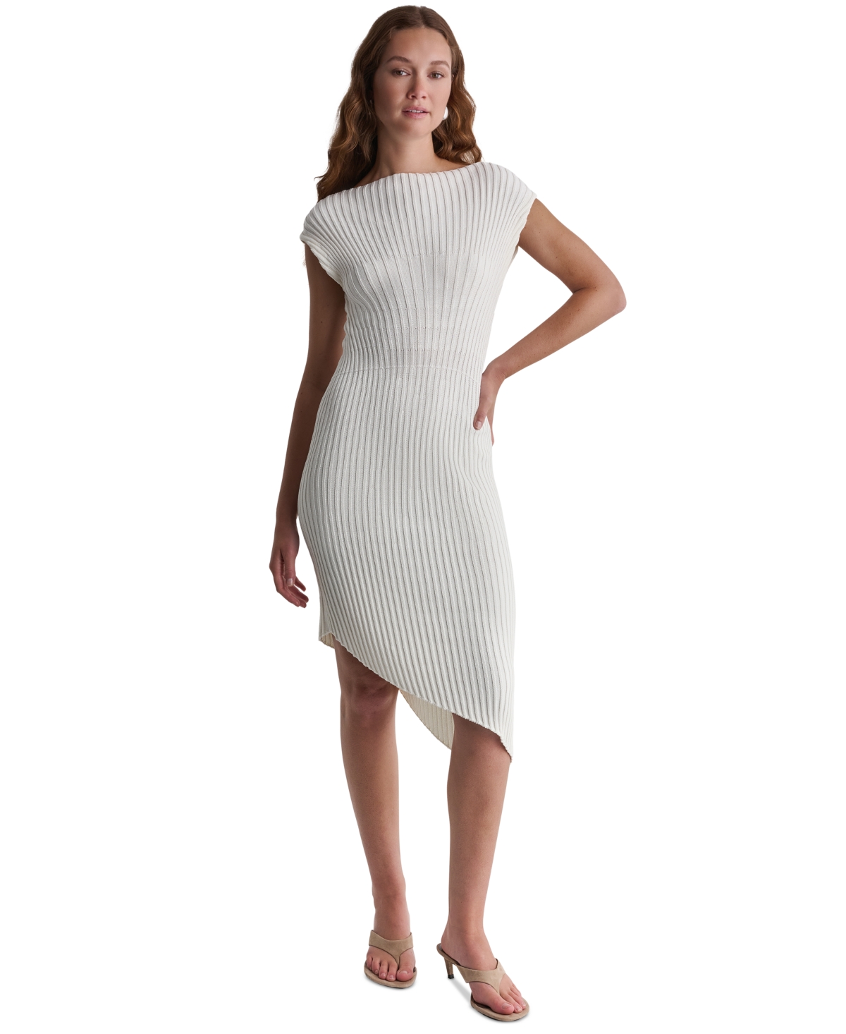 Click here for Bcbg Womens Ribbed-Knit Asymmetrical Boat Neck Mid... prices