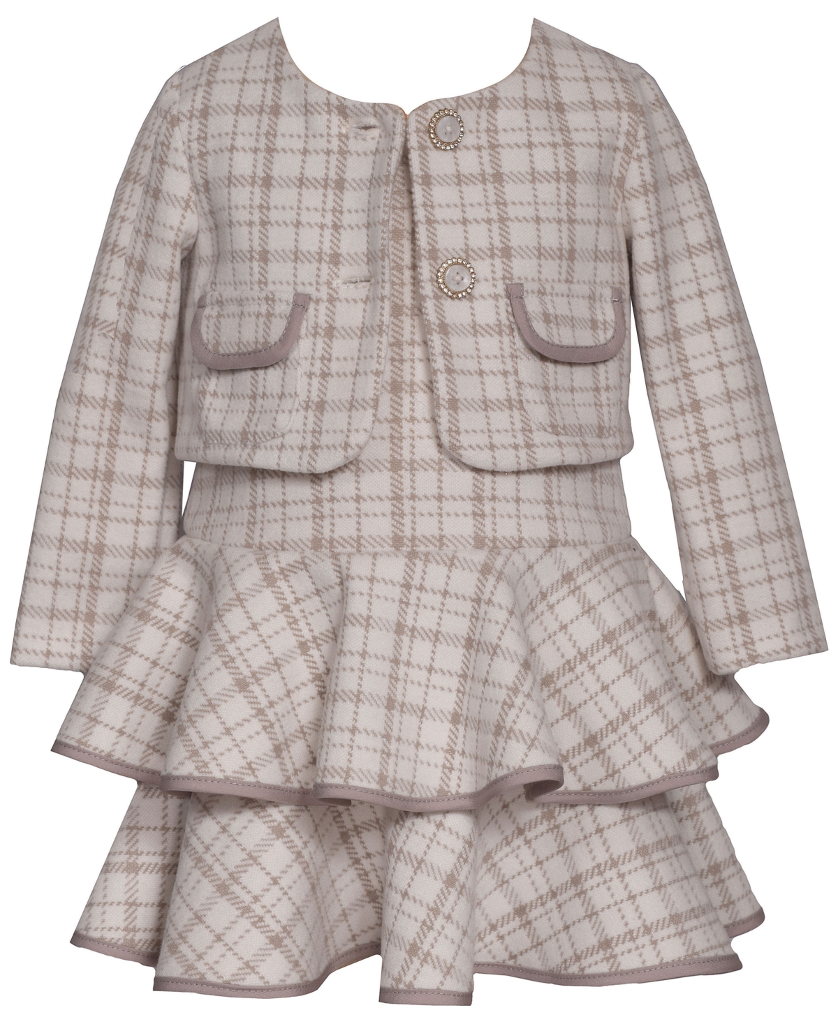 Click here for Bonnie Baby Baby Girls Plaid Tiered Dress and Card... prices