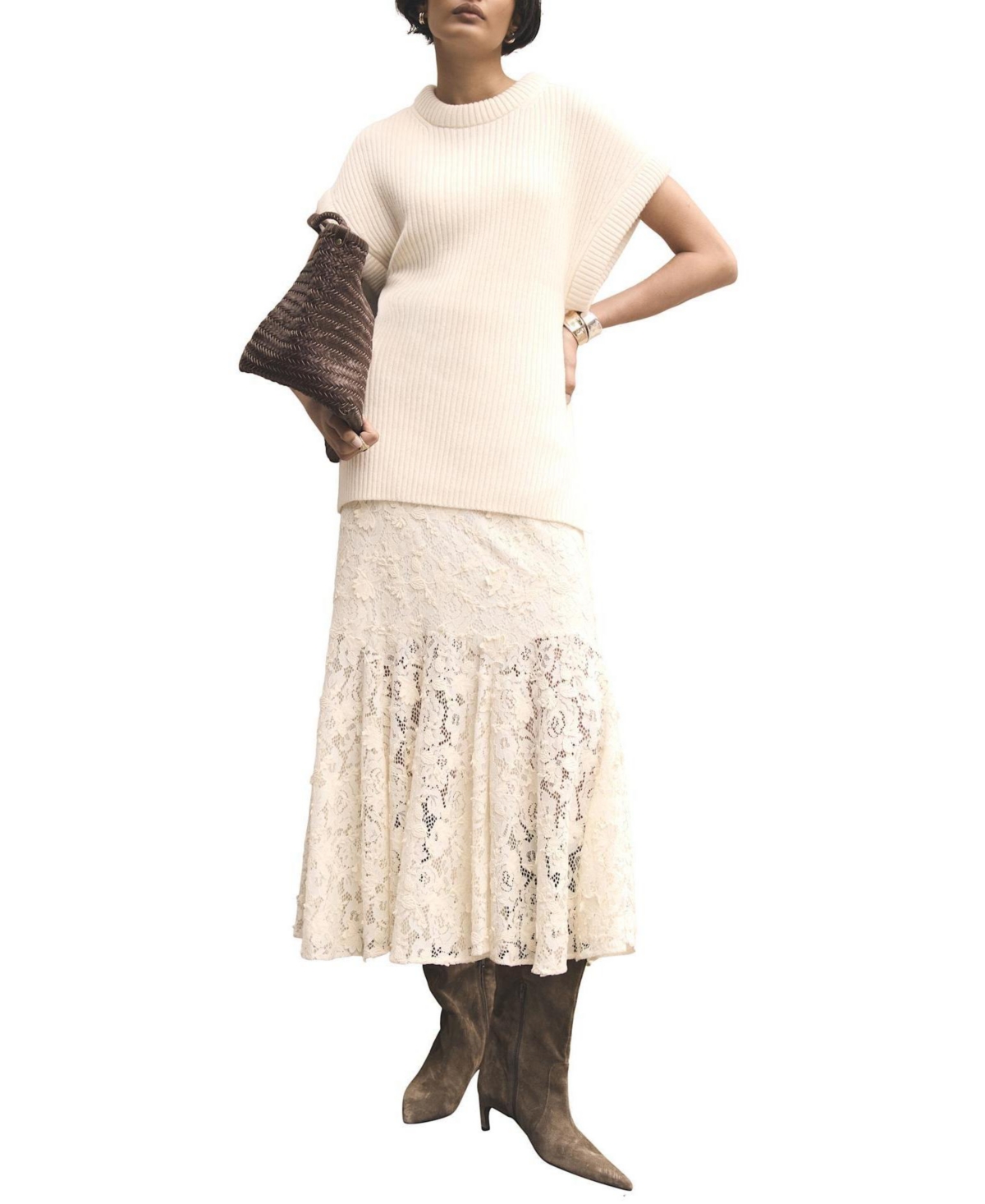 Click here for Mint Velvet Womens Lace Flounce Midi Skirt - Ivory prices