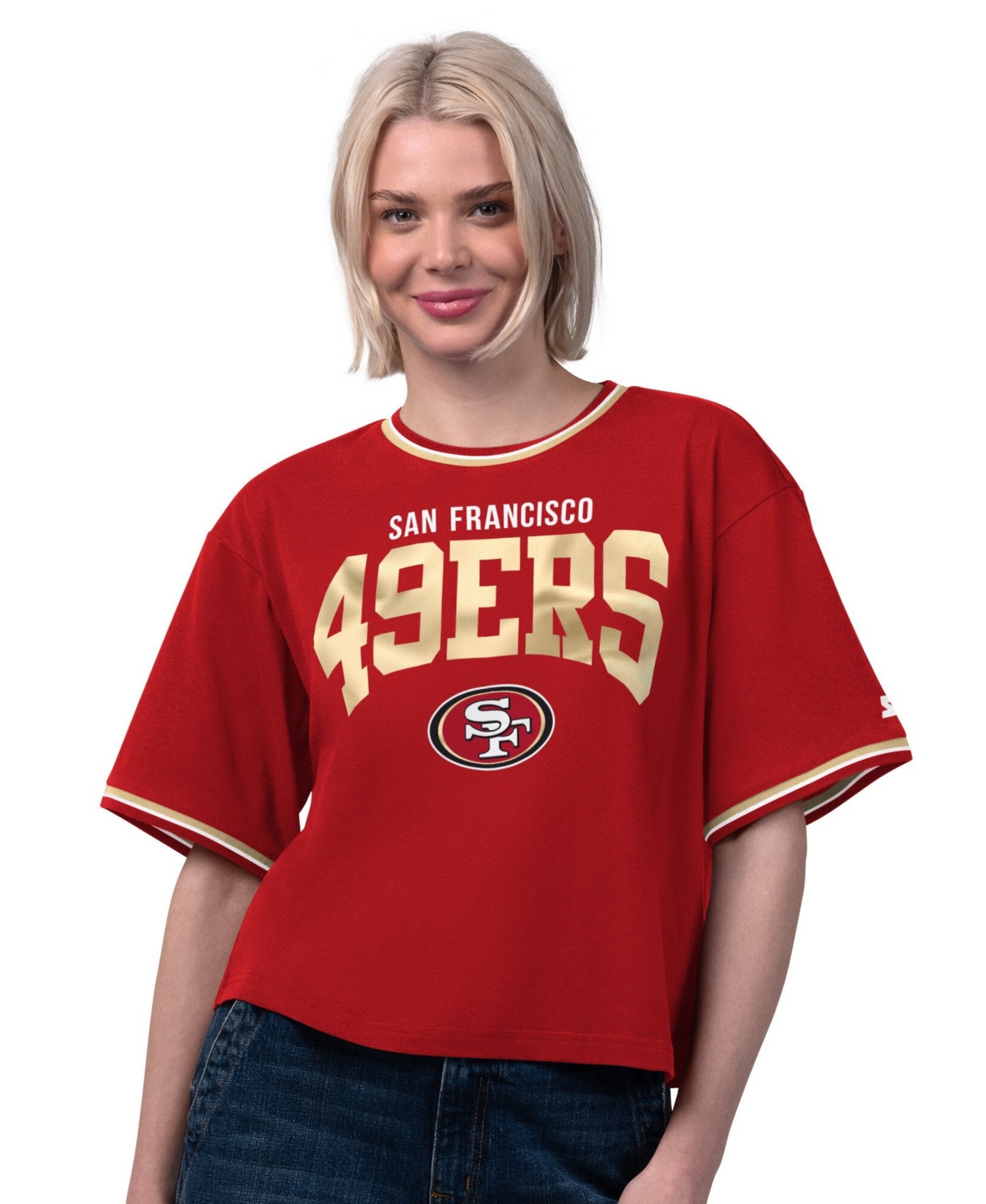 Click here for Starter Womens San Francisco 49ers Ace Cropped Sho... prices