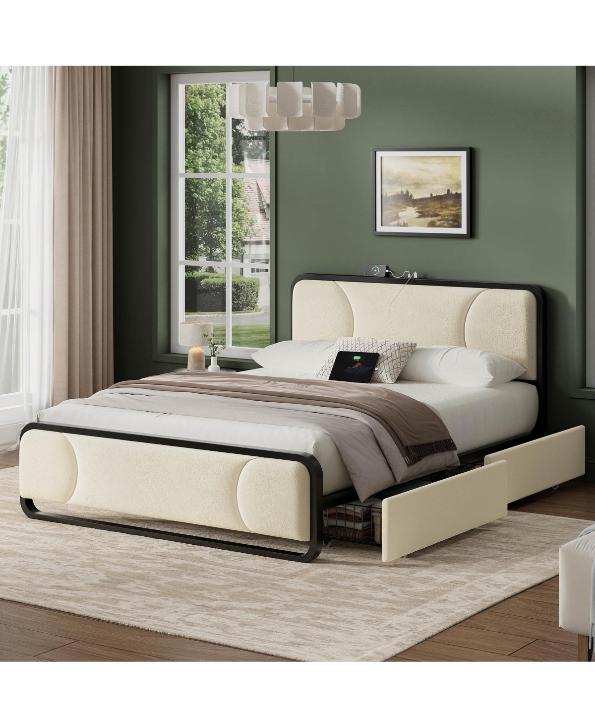 Click here for Hausource Curved Tufted Velvet Platform Bed  4-Way... prices