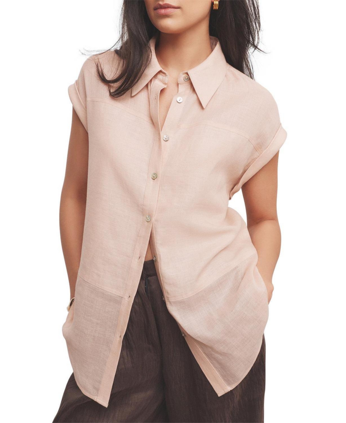 Click here for Mint Velvet Womens Linen Blend Panel Shirt - Light... prices