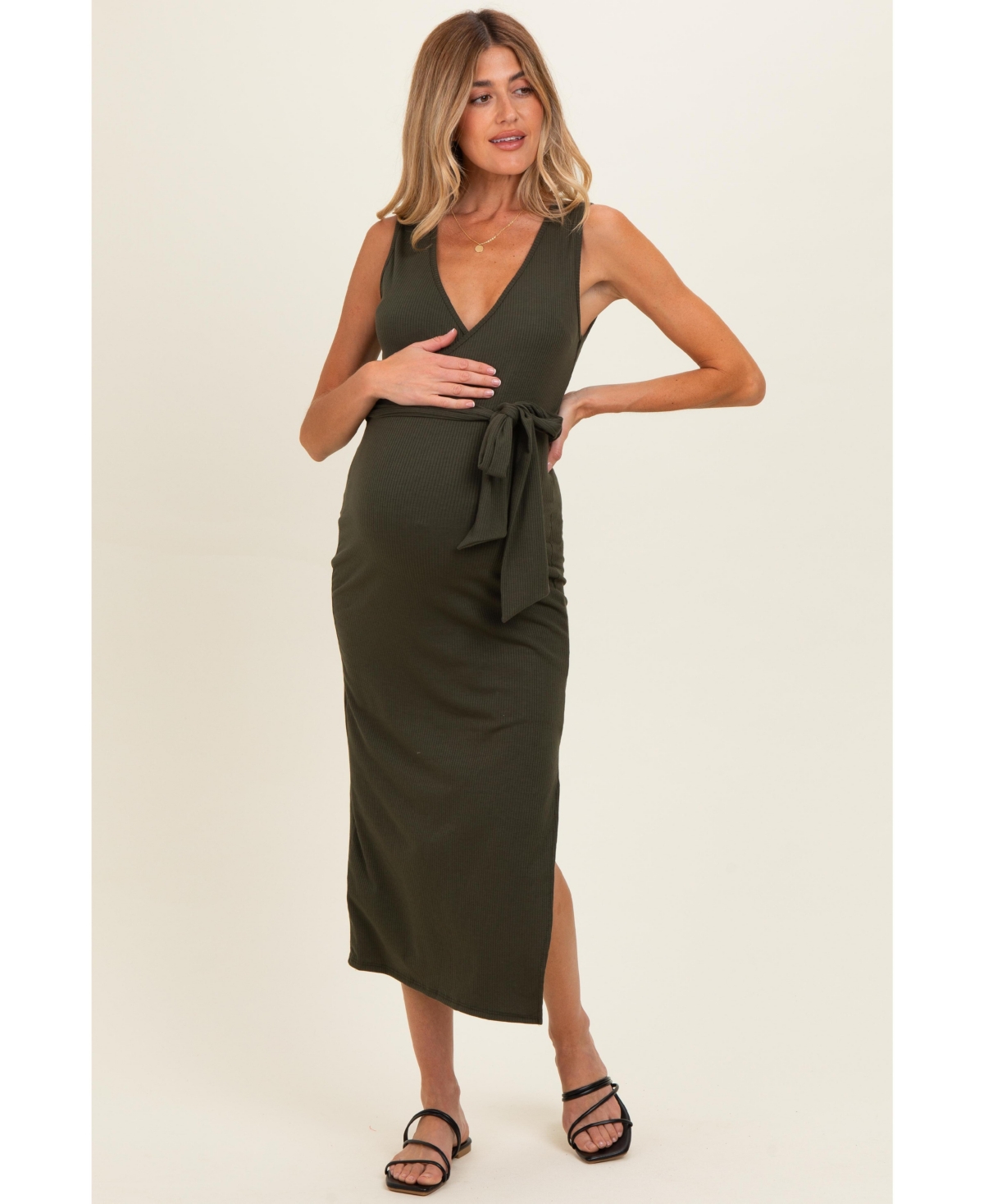 Click here for Pinkblush Womens Olive Sleeveless Wrap Midi Dress... prices