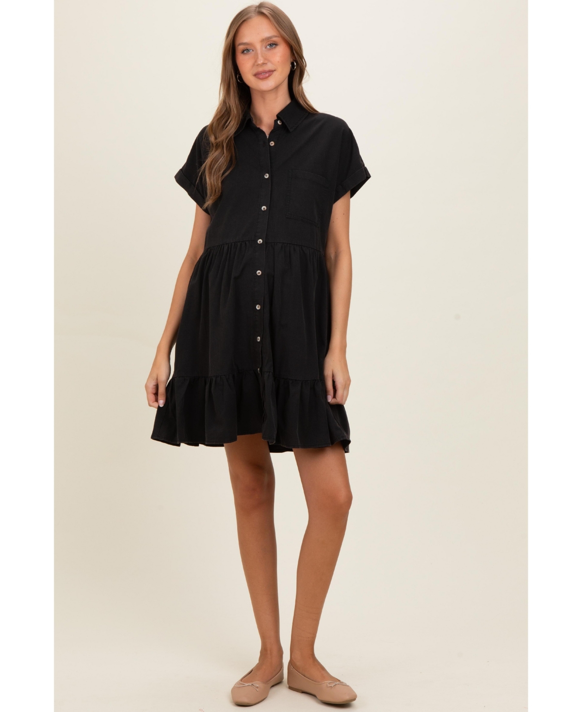 Click here for Pinkblush Womens Ash Black Button Down Mini Dress... prices