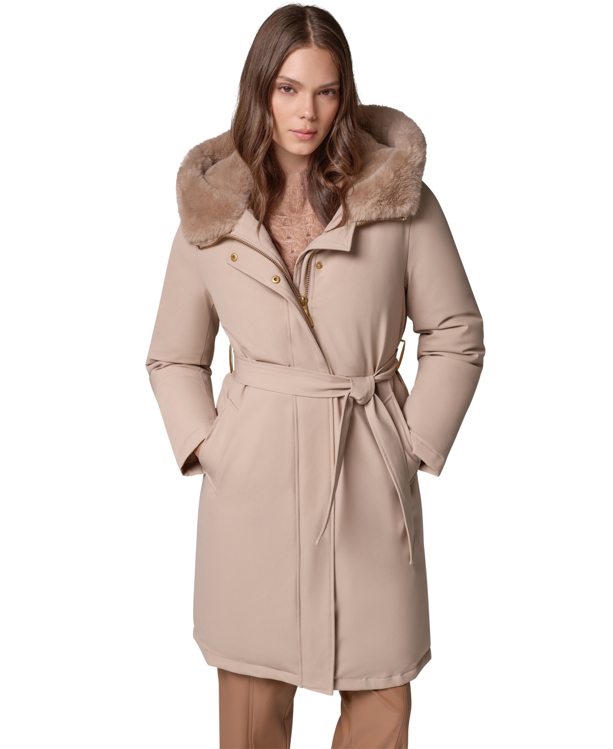 Click here for Donna Karan New York Womens Belted Fur Hooded Puff... prices