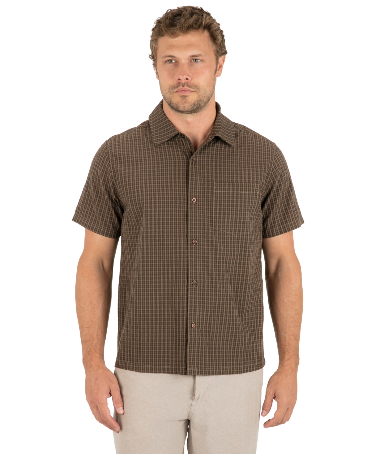 Click here for Hurley Mens Anthem Brown Plaid Shirt - Brown prices