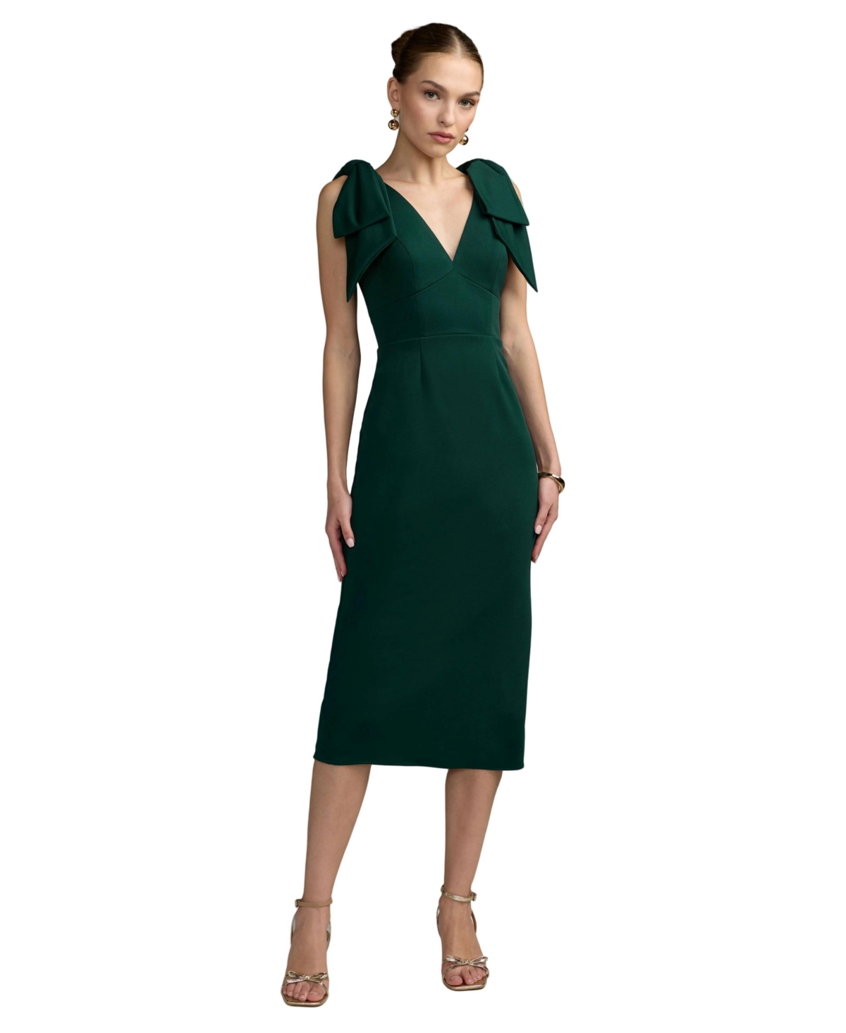 Click here for Mac Duggal Petite Statement Bow Shoulder Crepe Mid... prices