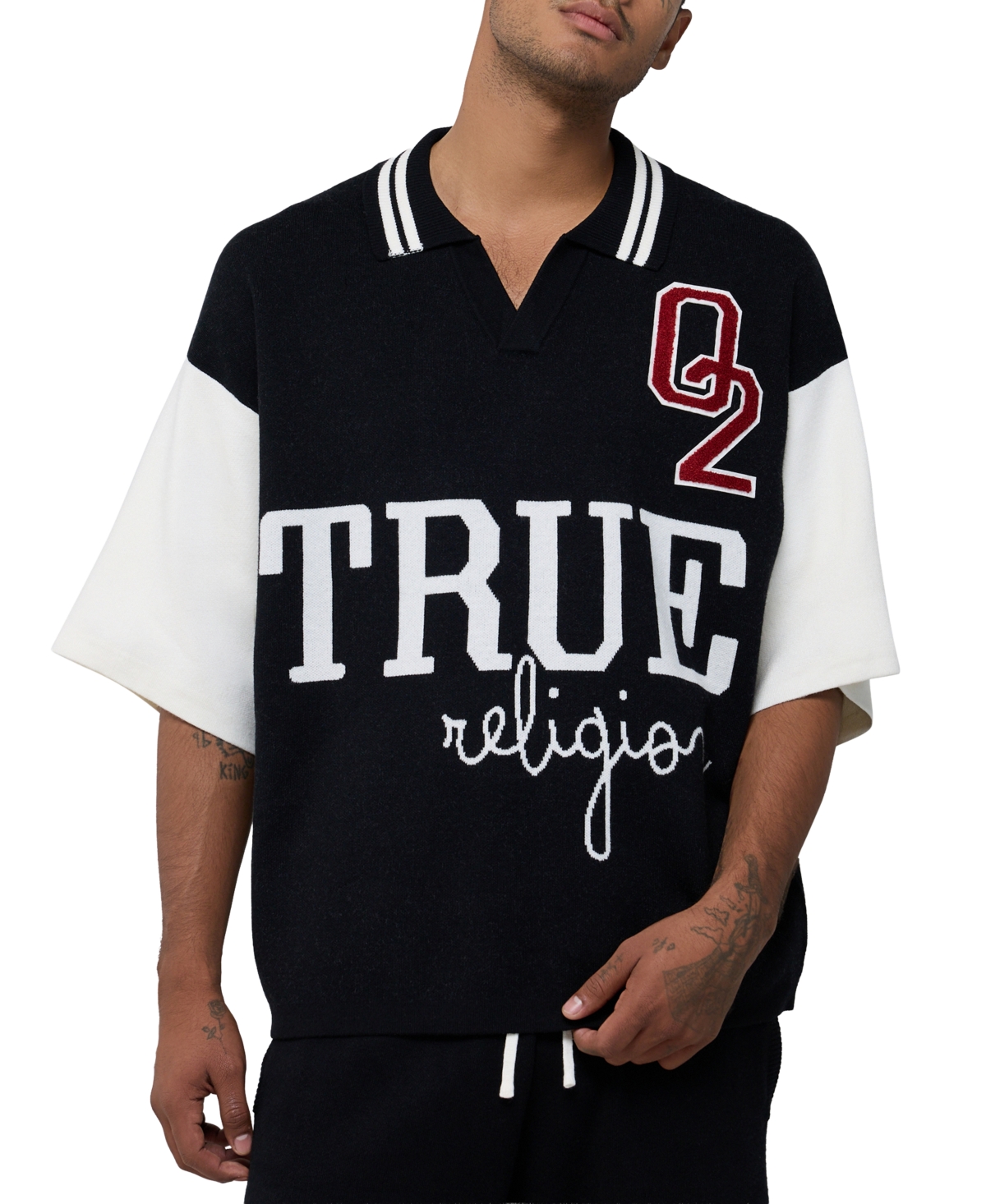 Click here for True Religion Mens Knit Oversized Polo Shirt - Jet... prices