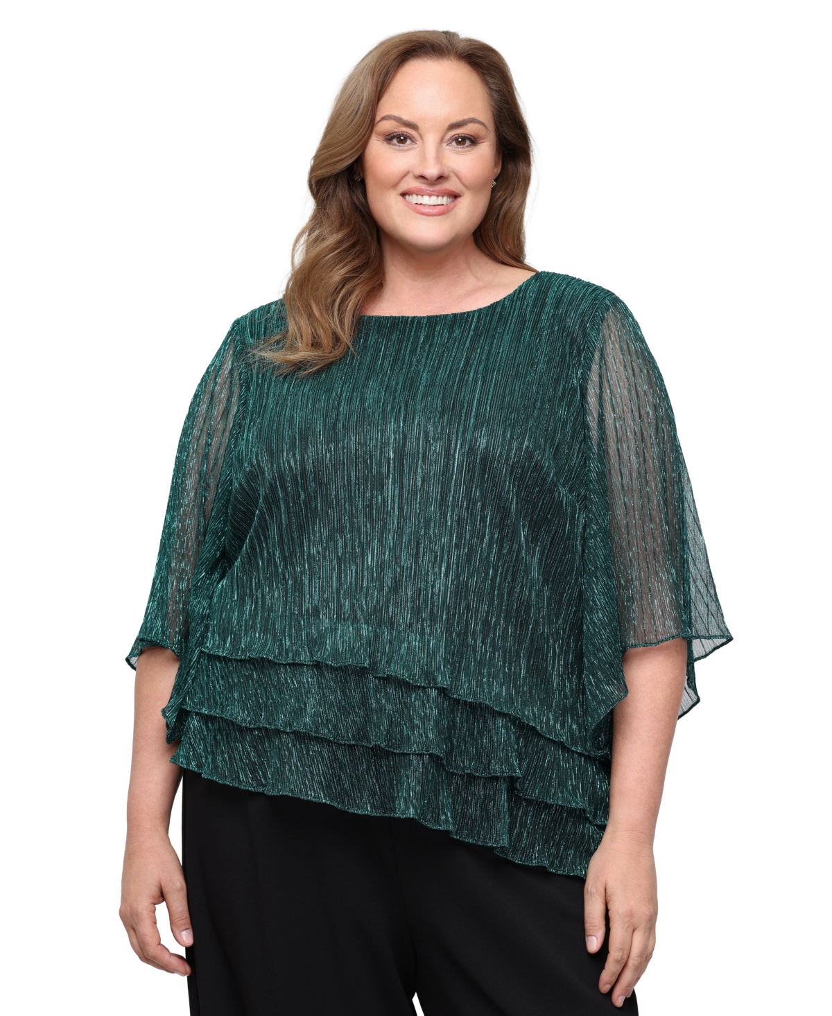 Click here for Alex Evenings Plus Size Metallic-Knit 3/4-Sleeve S... prices