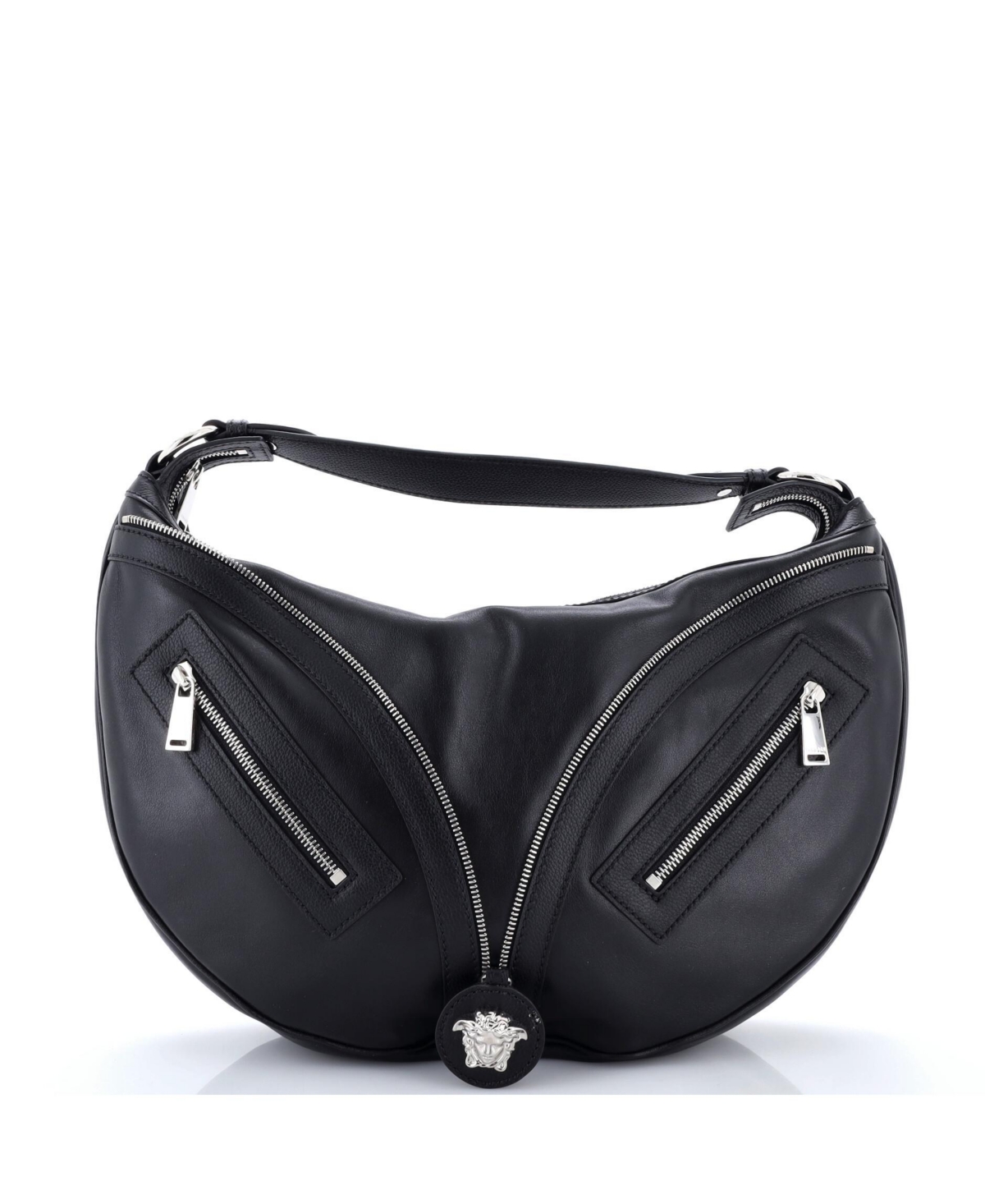 Click here for Pre-Owned Versace Large Repeat Hobo Leather - Blac... prices