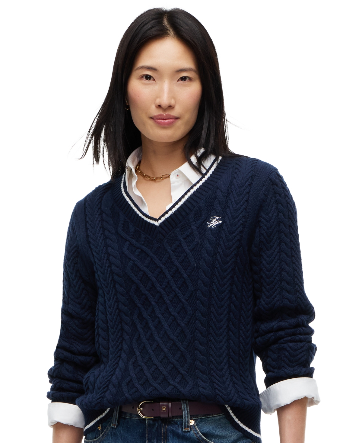 Click here for Tommy Hilfiger Womens Cable-Knit V-Neck Sweater -... prices