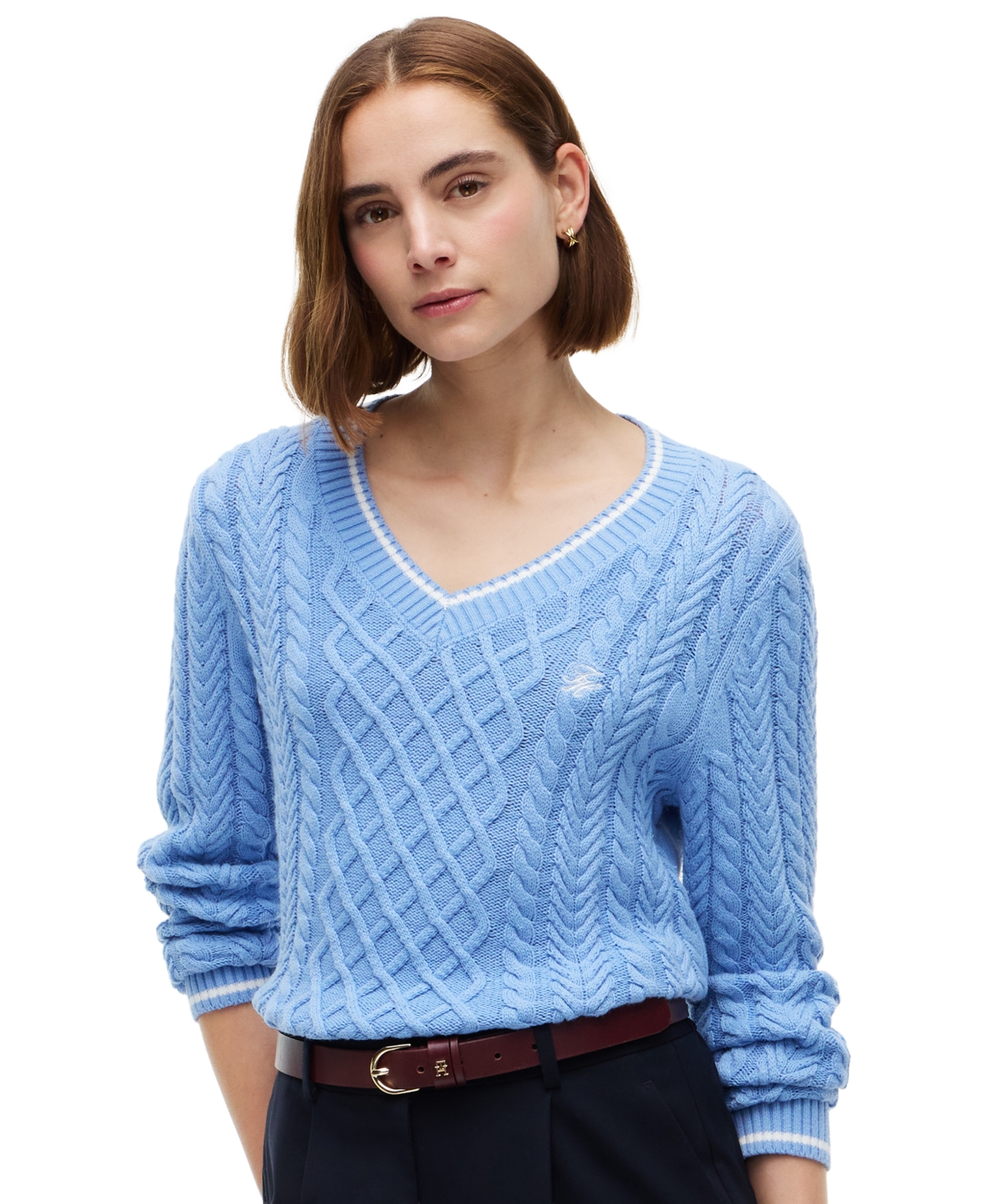 Click here for Tommy Hilfiger Womens Cable-Knit V-Neck Sweater -... prices