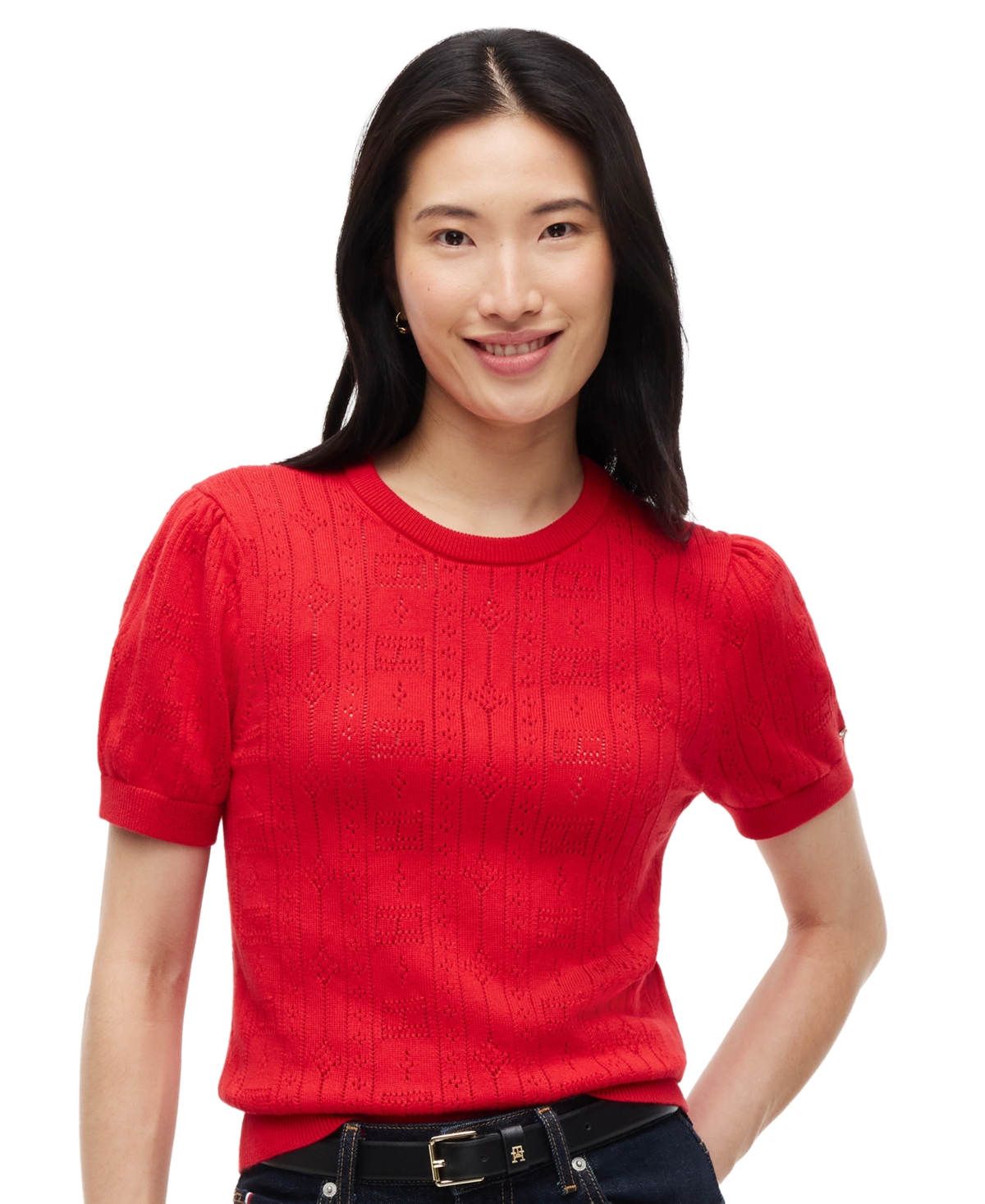 Click here for Tommy Hilfiger Womens Pointelle Puff-Sleeve Sweate... prices