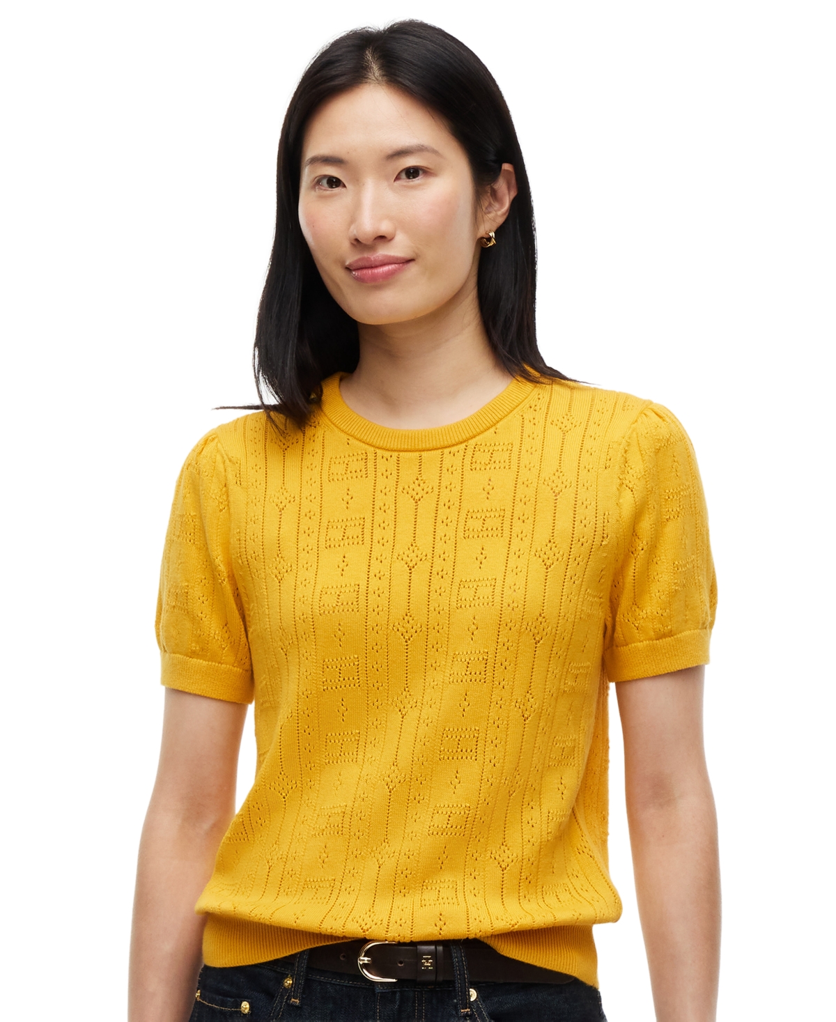 Click here for Tommy Hilfiger Womens Pointelle Puff-Sleeve Sweate... prices