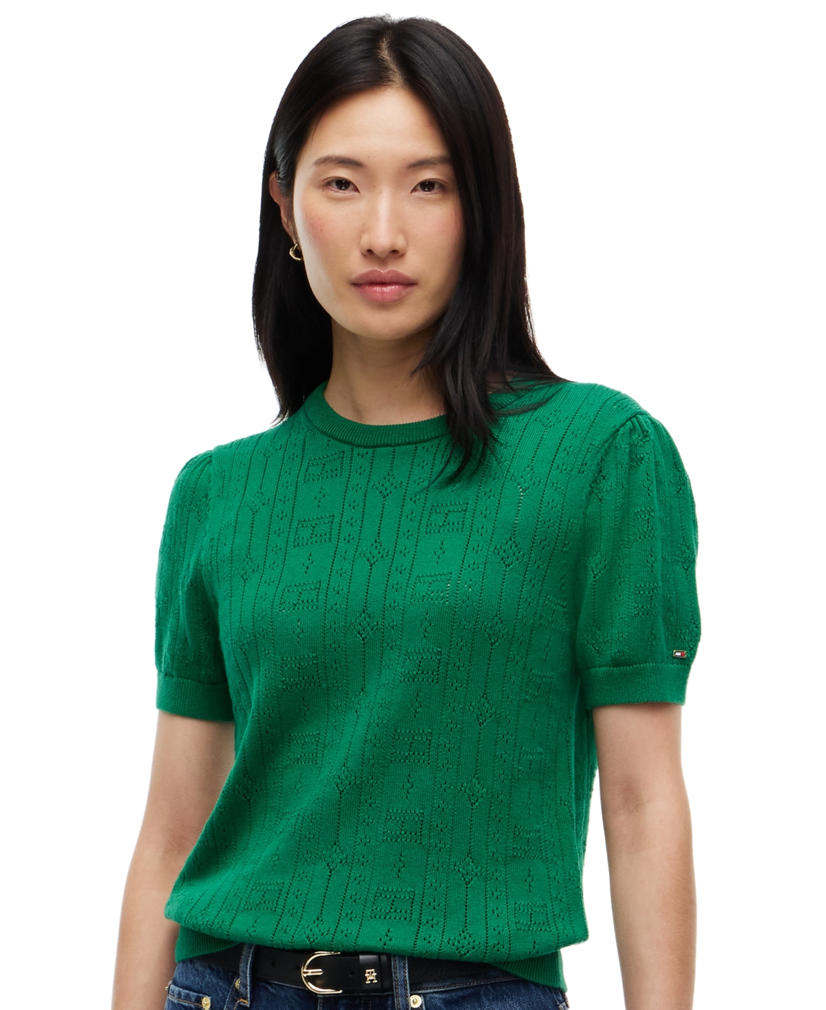 Click here for Tommy Hilfiger Womens Pointelle Puff-Sleeve Sweate... prices