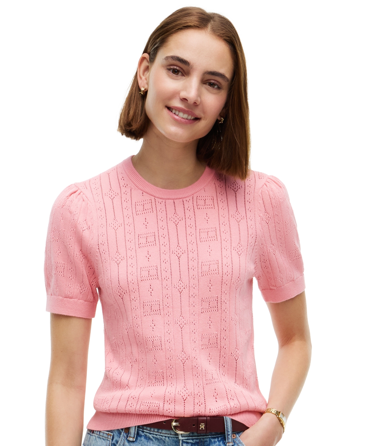 Click here for Tommy Hilfiger Womens Pointelle Puff-Sleeve Sweate... prices