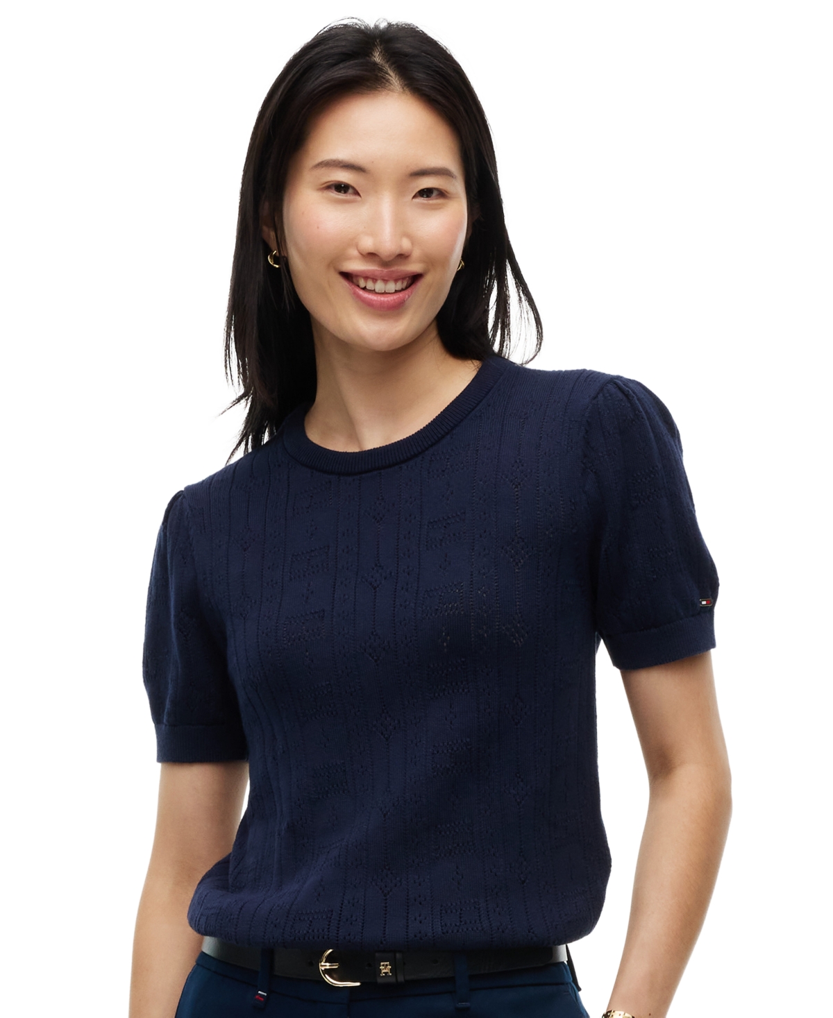 Click here for Tommy Hilfiger Womens Pointelle Puff-Sleeve Sweate... prices
