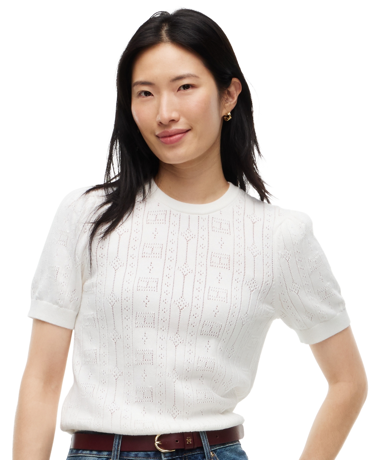Click here for Tommy Hilfiger Womens Pointelle Puff-Sleeve Sweate... prices