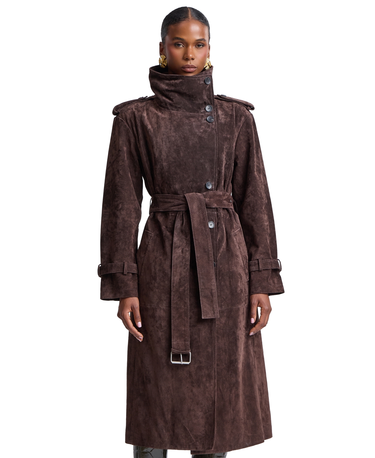Click here for Avec Les Filles Womens Funnel-Neck Suede Oversized... prices